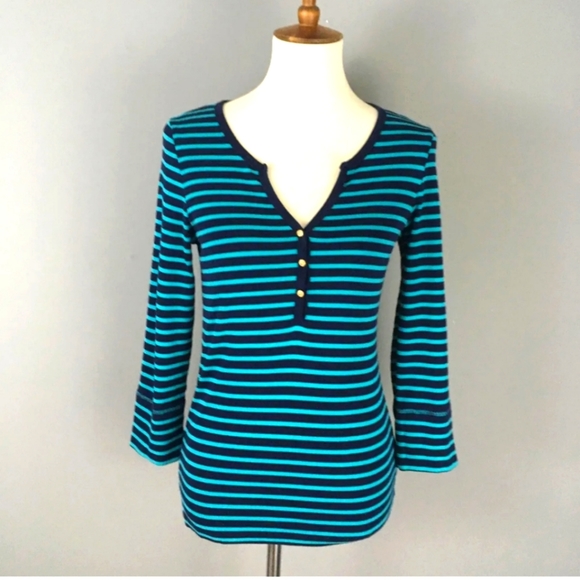 J. Crew | Tops | Jcrew Henley Perfect Fit Striped Women Xs Gold Anchor ...